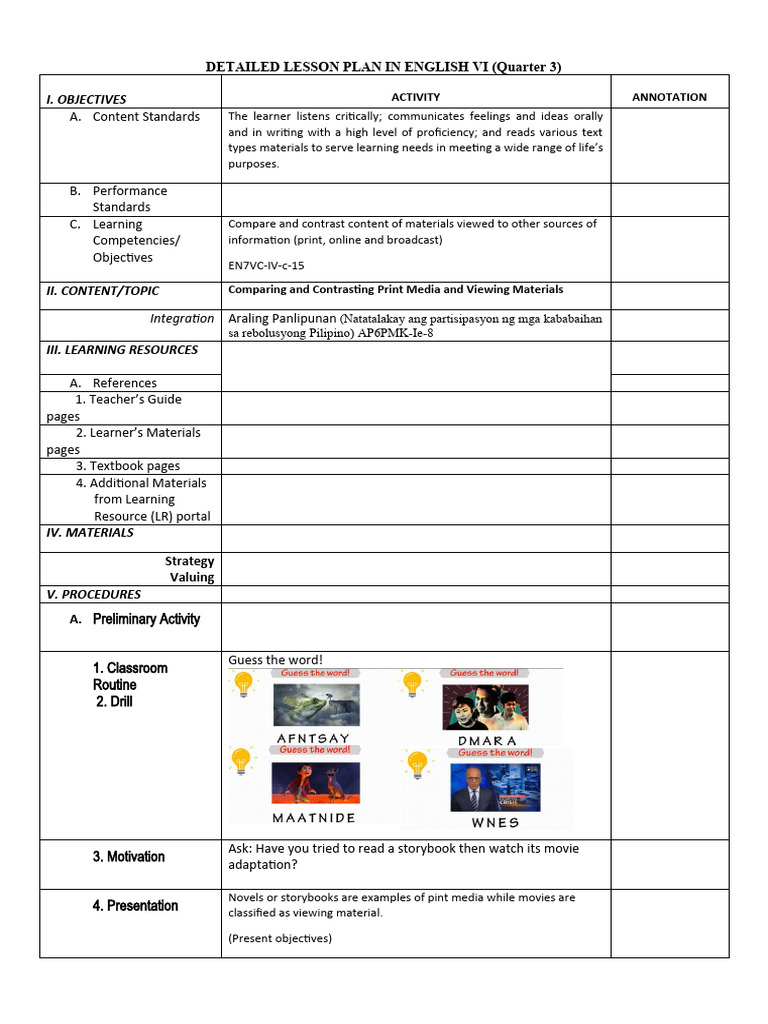 Q2 Cot Detailed Lesson Plan in English Vi | PDF | Television | Books