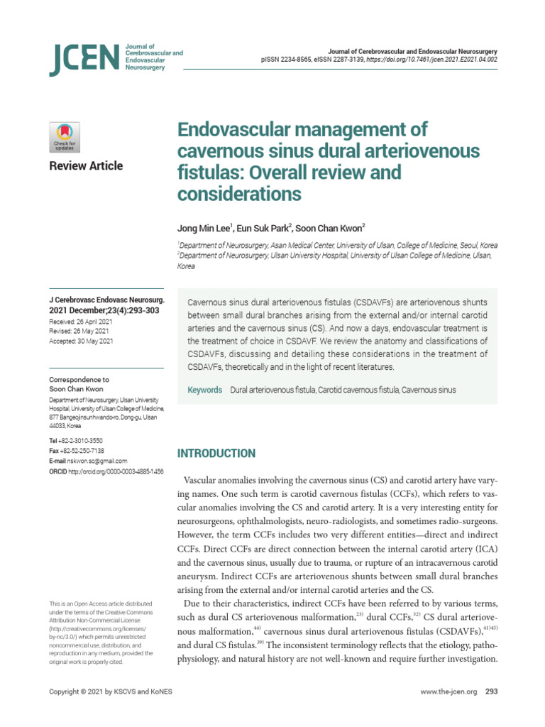 Endovascular Management of Cavernous Sinus Dural Arteriovenous Fistulas ...