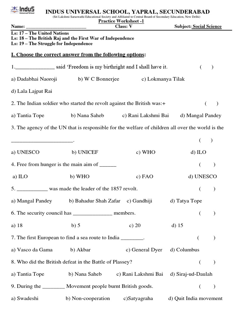 Grade 5 Social Science PT3 - Practice Worksheet-1 | PDF | British Raj ...