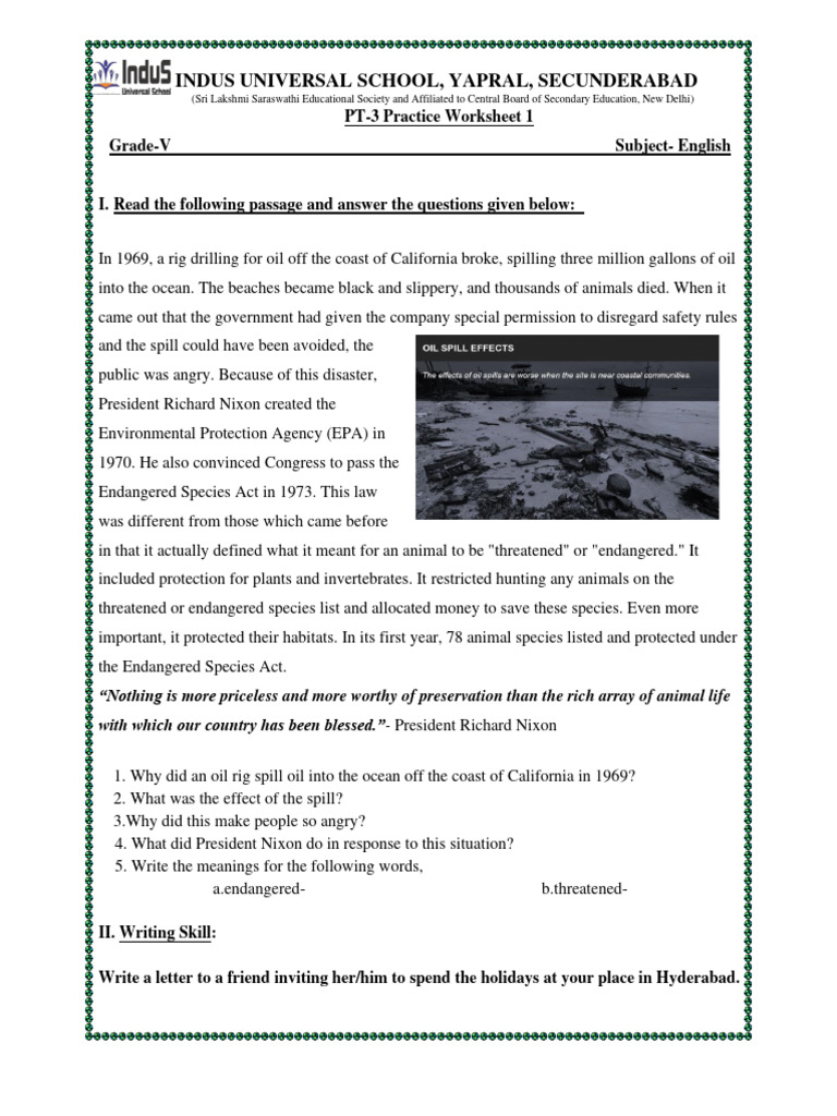 Gr-5 Eng PT-3 Practice Worksheet-1 | PDF | Endangered Species Act Of ...