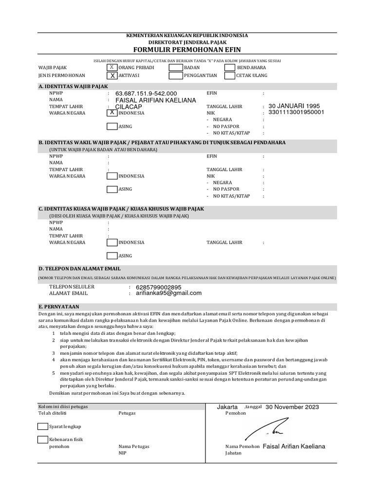 Form Permohonan EFIN (PDF Isian) | PDF