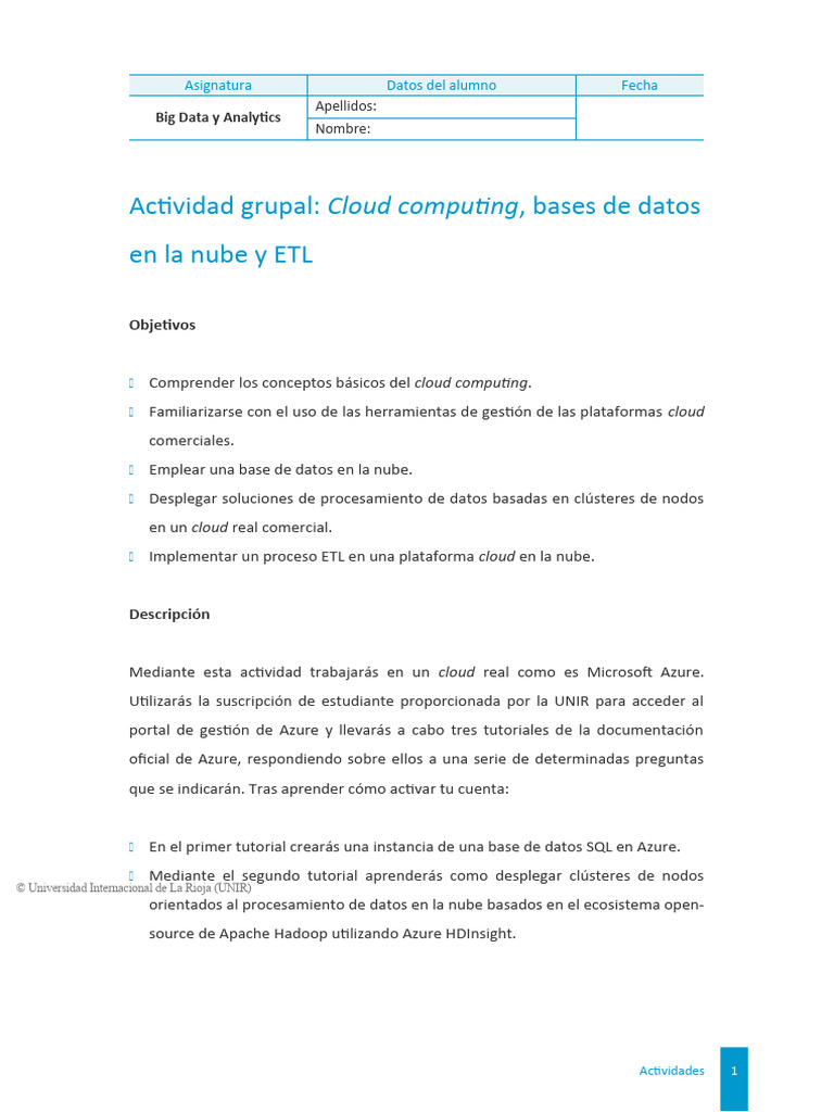 Actividad 1 Big Data | PDF | Computación en la nube | Apache Hadoop