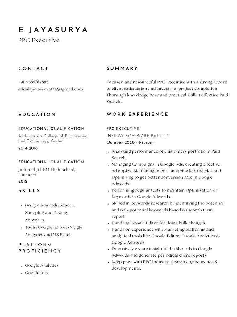 E Jayasurya: PPC Executive | PDF