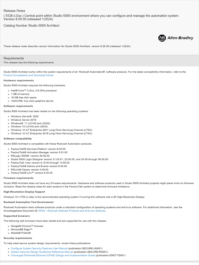 Studio 5000 Architect - 8.00.00 (Released 1 - 2024) | PDF | Installation (Computer Programs ...