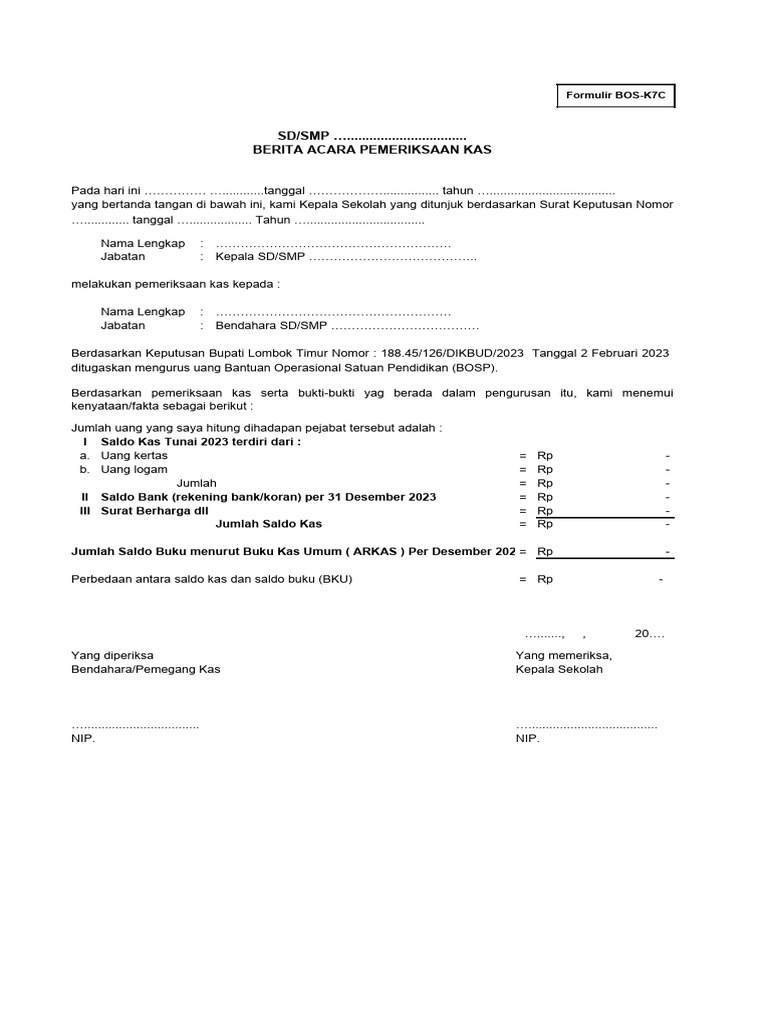 Lampiran Surat BA PEMERIKSAAN KAS 2023 | PDF