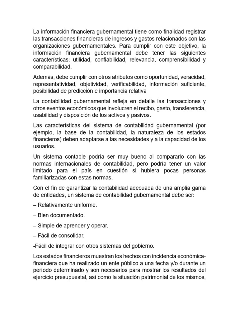 Finalidad y Cracteristicas de La Informacion Financiera Gubernamental ...