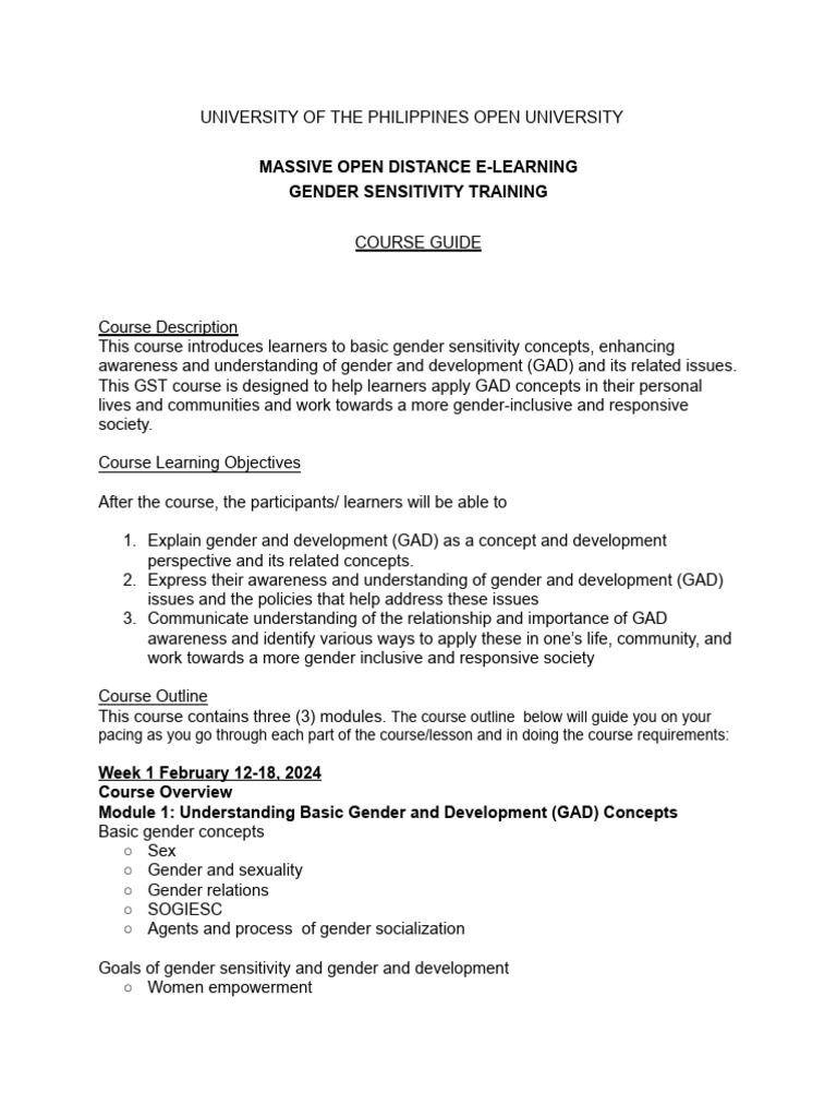 GST MOOC Course Guide Final | PDF | Gender | Gender Studies