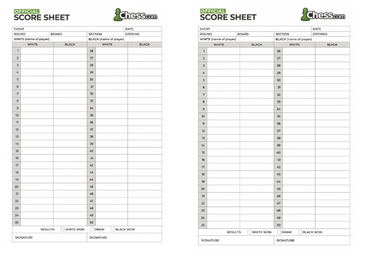 Chesse Score Sheet | PDF