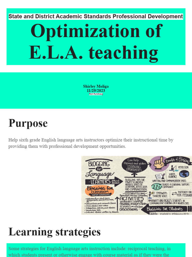 EAD 523 - Professional Development Optimization of E.L.a. Teaching ...