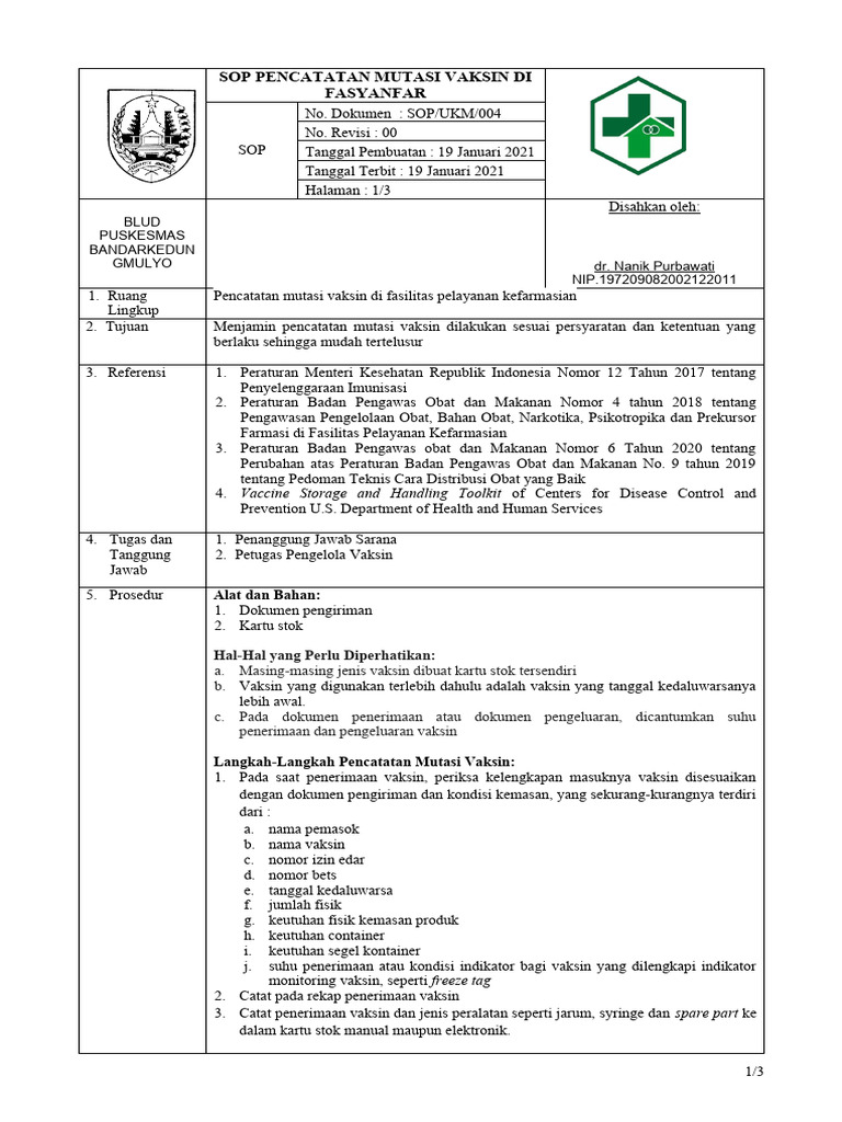 SOP Mutasi Vaksin di Fasyankes | PDF | Hukum | Pengembangan Diri