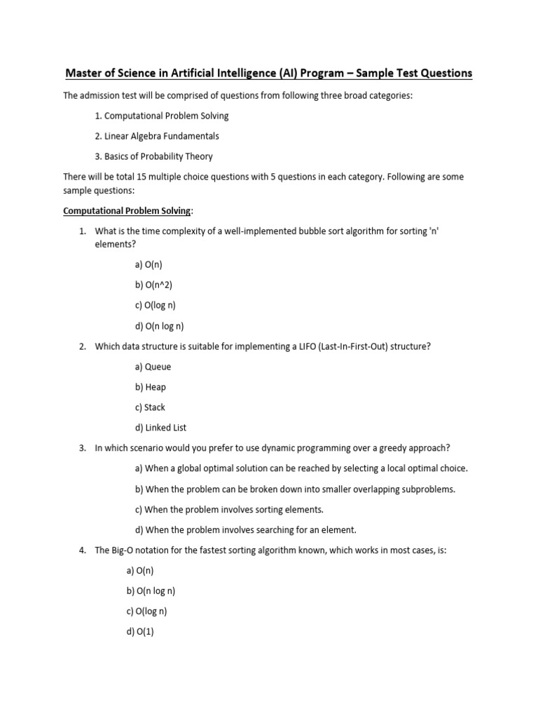 Ai Graduate Sample Question Paper | PDF | Matrix (Mathematics) | Odds