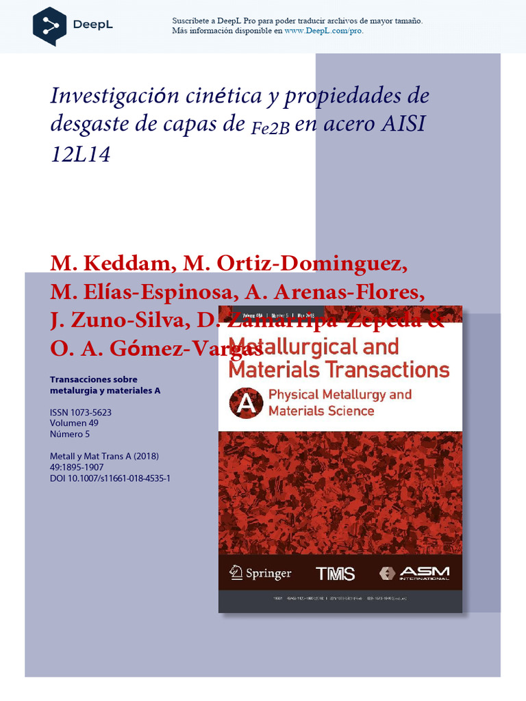 Kinetic Investigation and Wear Properties of Fe2B Layers On 12L14 Steel ...