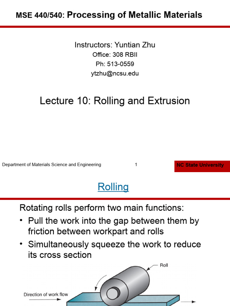 MSE 440 - 540 - Processing of Metallic Materials | PDF | Rolling ...