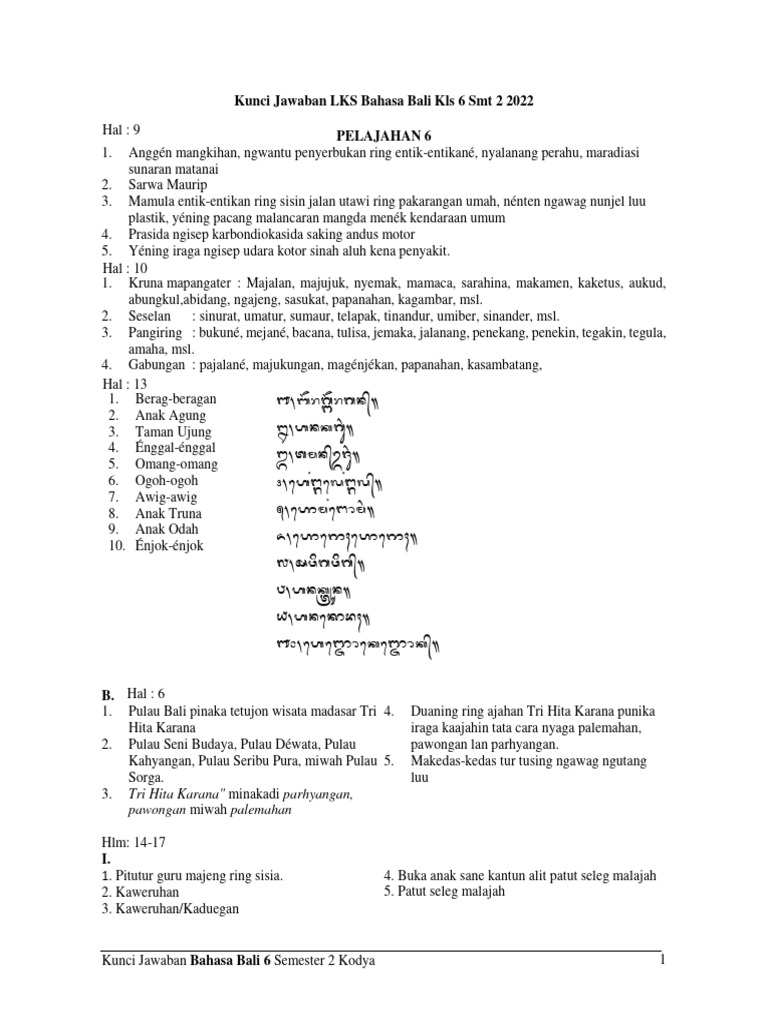 Kunci Jawaban LKS Bahasa Bali Kls 6 SMT 2 2022 - OK | PDF | Ilmu Sosial | Kajian Bahasa Asing