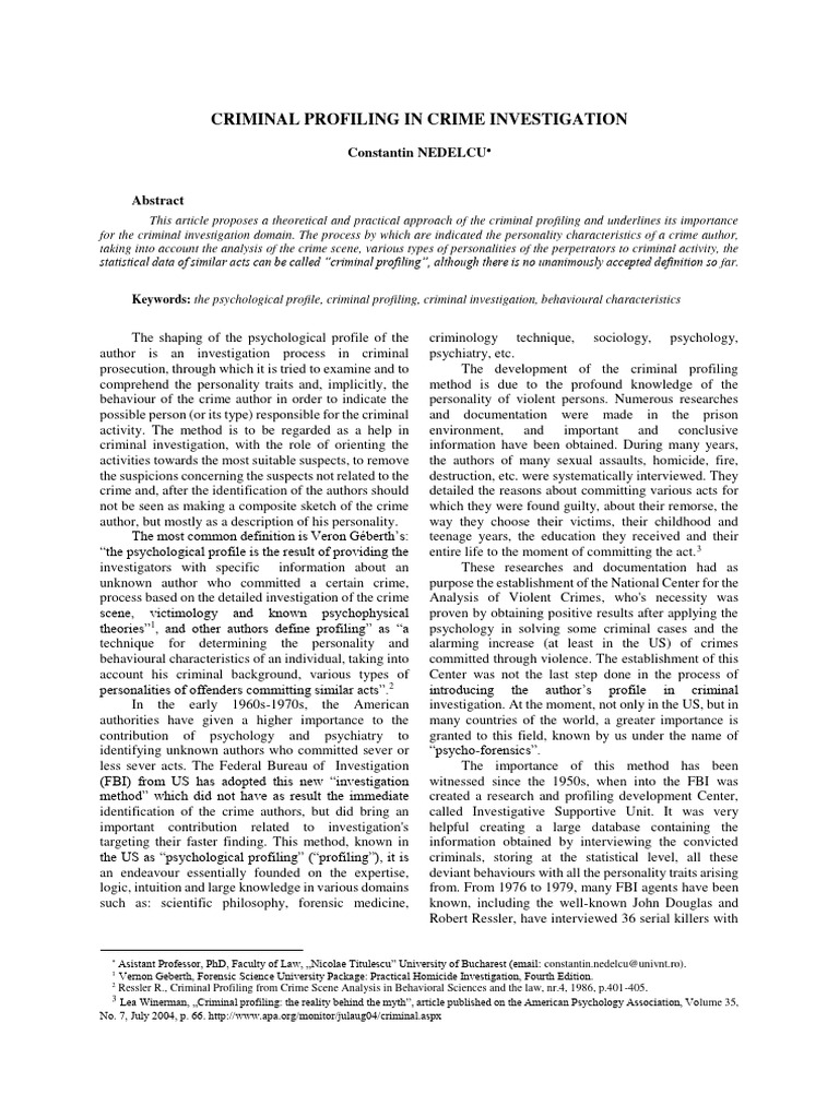 Perfilamiento Criminal en La Investigacion Del Crimen | Download Free PDF | Offender Profiling ...