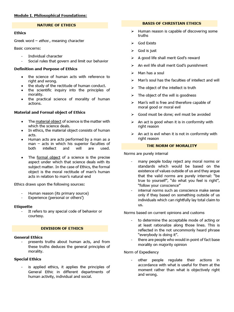 Ethics - Module I and II | PDF | Reason | Morality