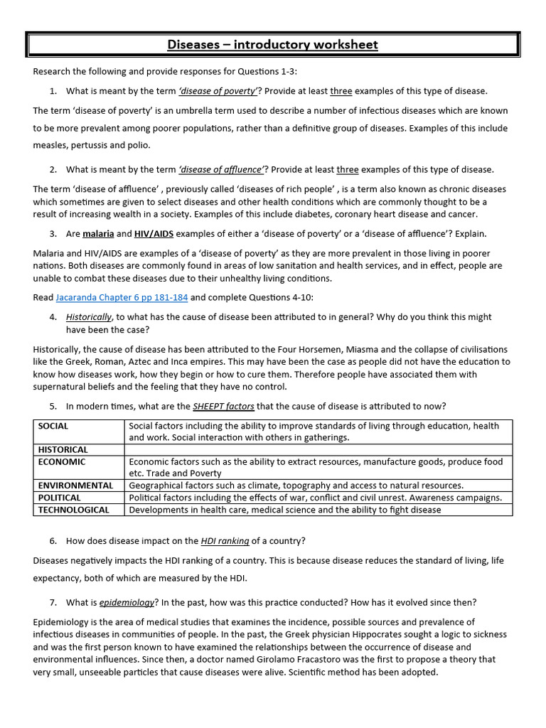 Diseases - Introductory Worksheet #1 | PDF | Epidemiology | Infection