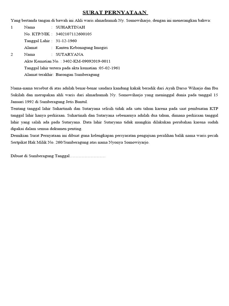 SP Beda TGL LAHIR | PDF