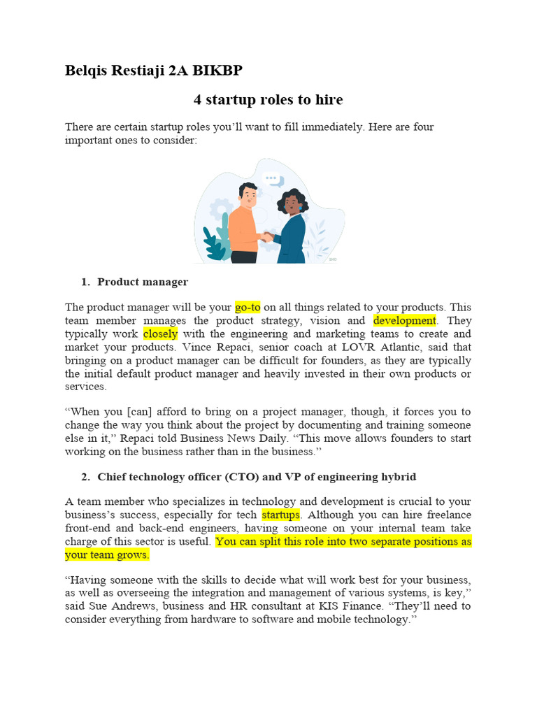 Essential Startup Roles to Hire | PDF | Business | Human Communication