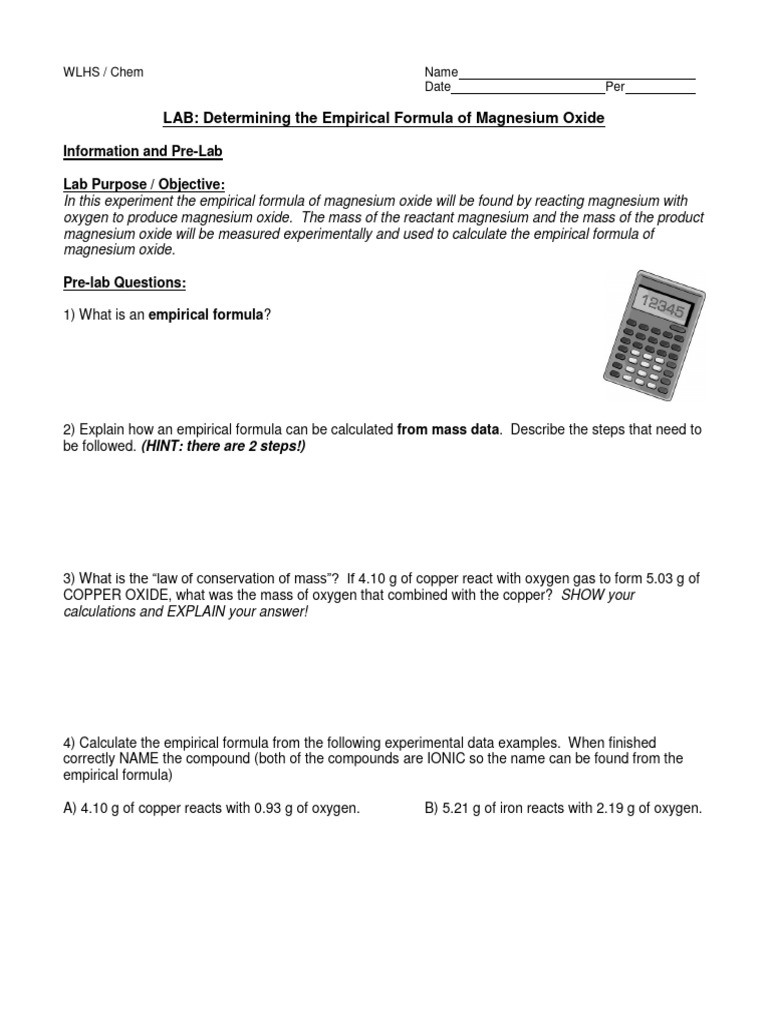 LAB - Empirical Formula of MgO - 2018 - NM | PDF | Chemical Reactions ...