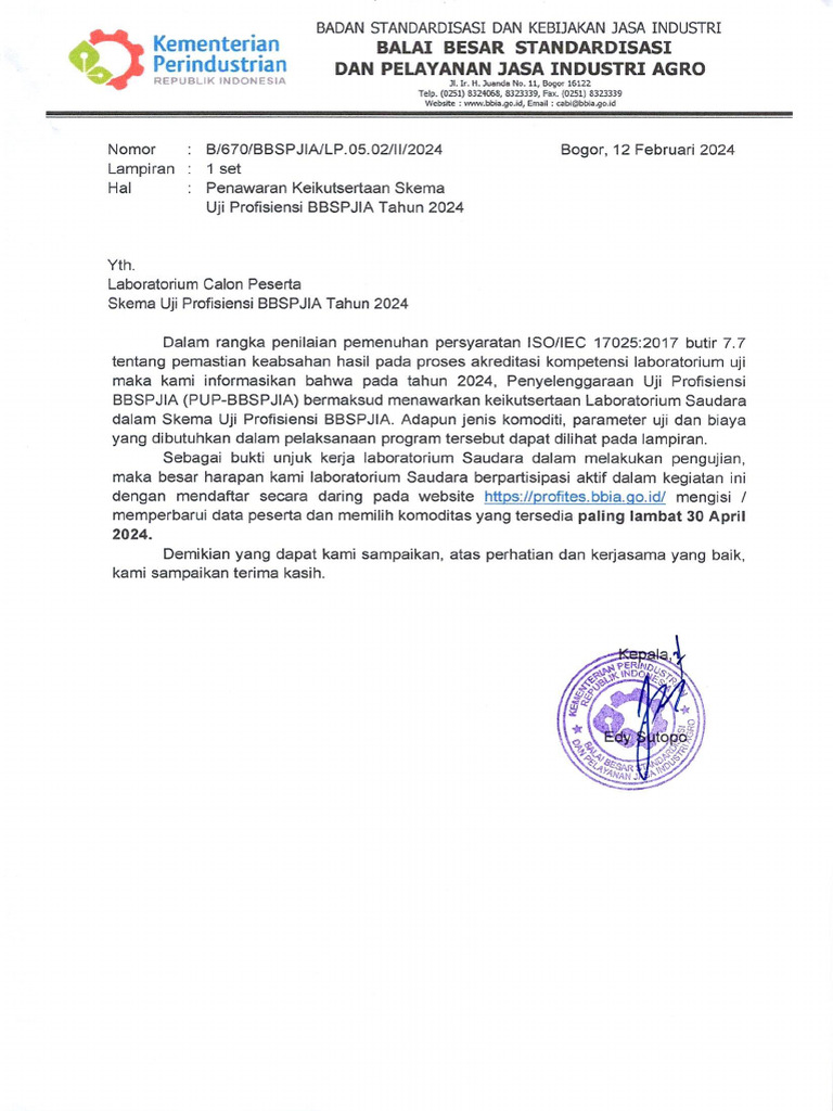 Uji Profisiensi BBSPJIA 2024 | PDF | Teknologi & Rekayasa