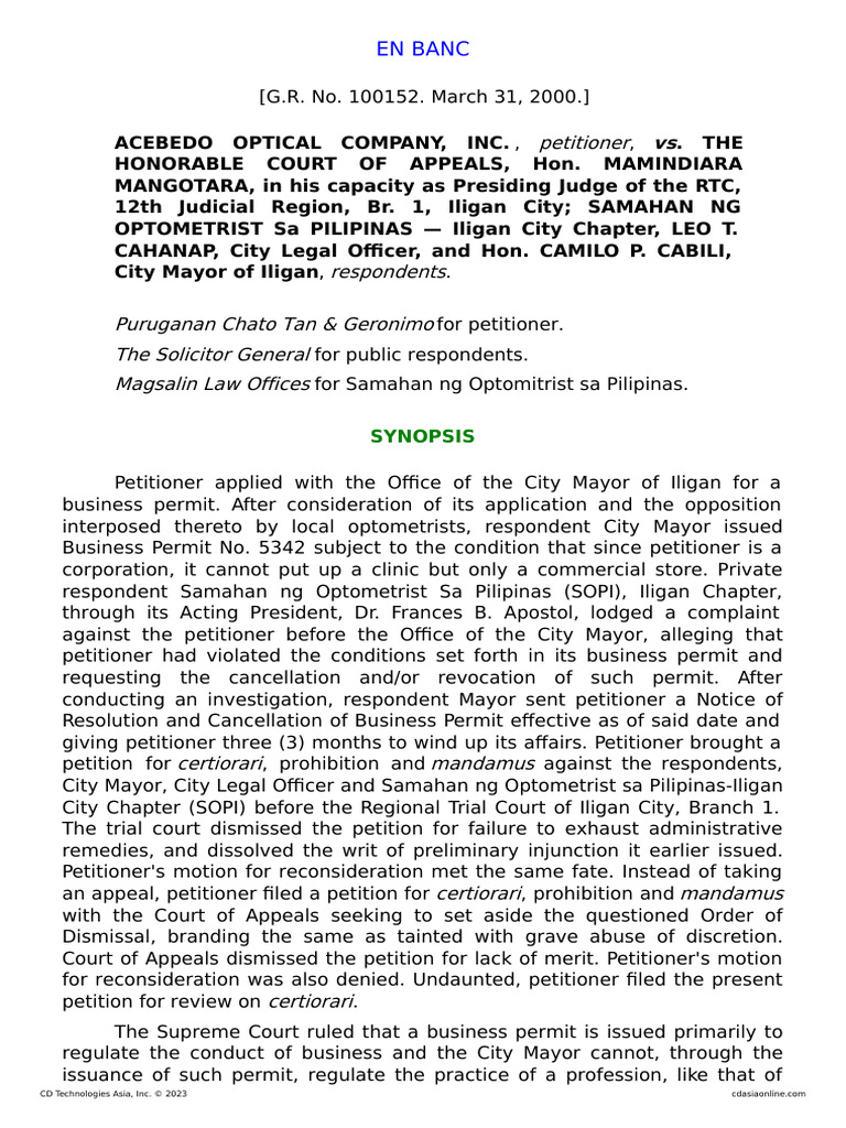 Acebedo Optical Co., Inc. v. Court of Appeals (PRINT) | PDF | Optometry ...