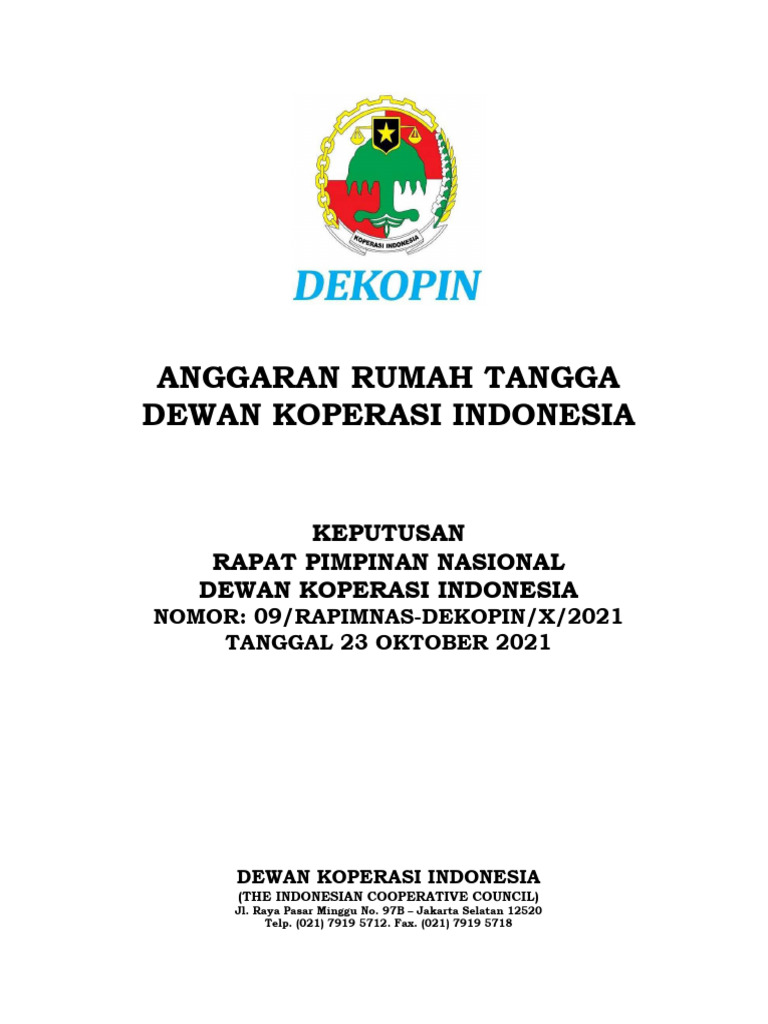 Anggaran Rumah Tangga DEKOPIN 2021 | PDF | Pengelolaan Keuangan & Uang ...