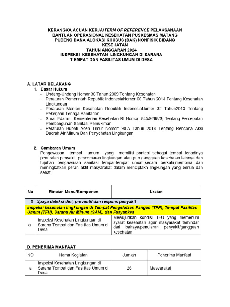 2.2.7.1.1 Inspeksi Kesehatan Lingkungan Di Sarana Tempat Dan Fasilitas ...