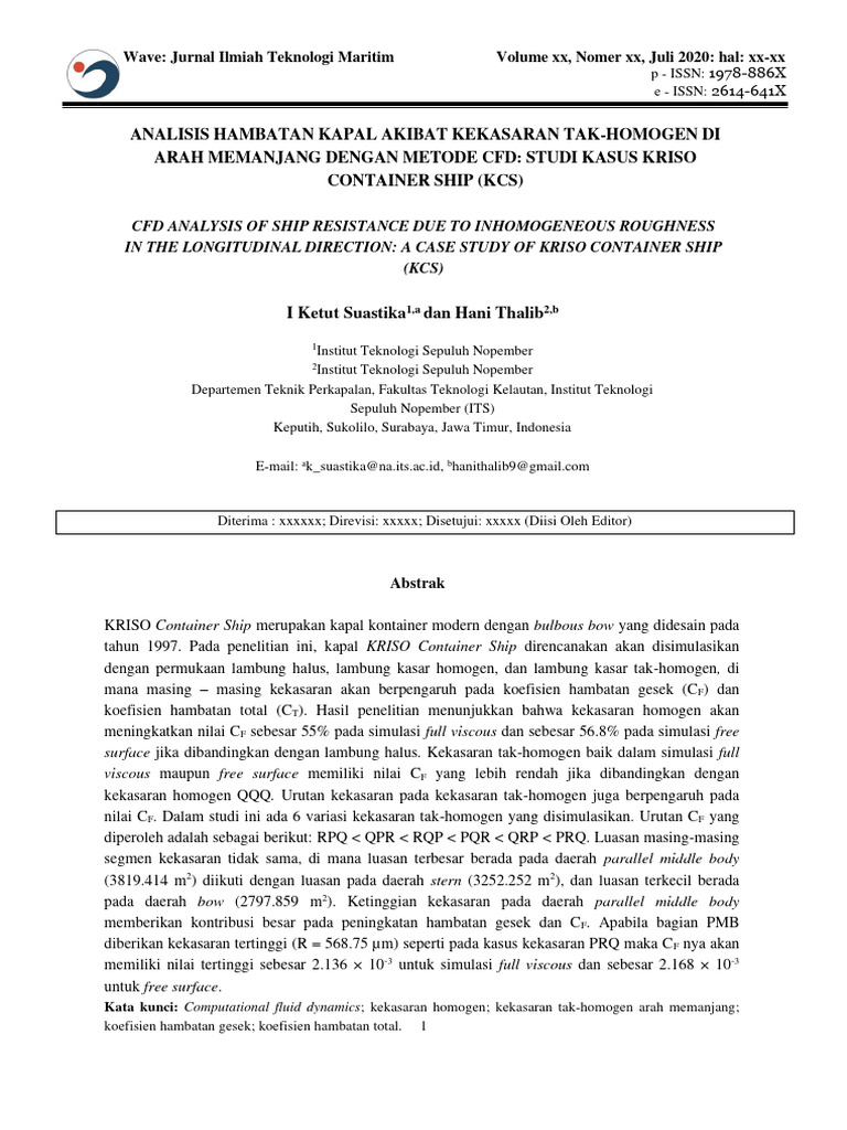 Analisis Hambatan Kapal Akibat Kekasaran Tak-Homogen Di Arah Memanjang Dengan Metode CFD: Studi ...