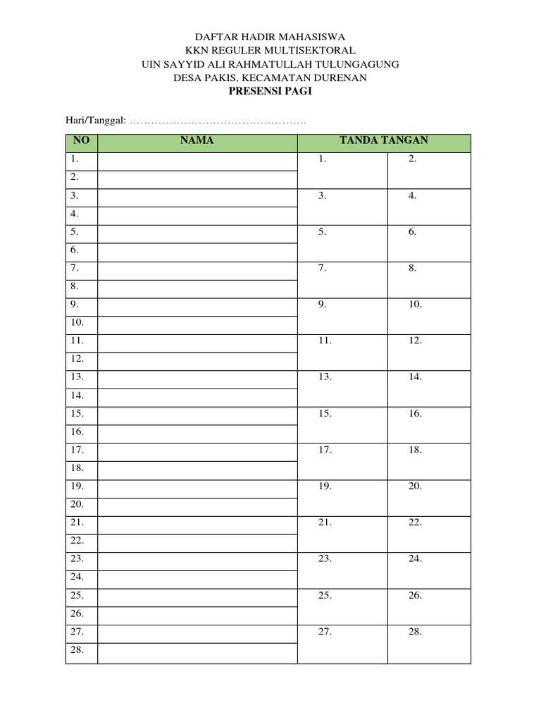 Daftar Hadir KKN | PDF