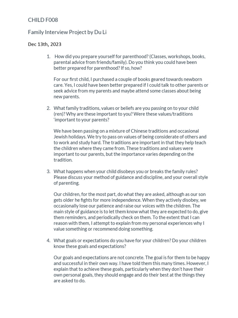 CHILD F008 Family Interview Project | Download Free PDF | Parenting | Goal