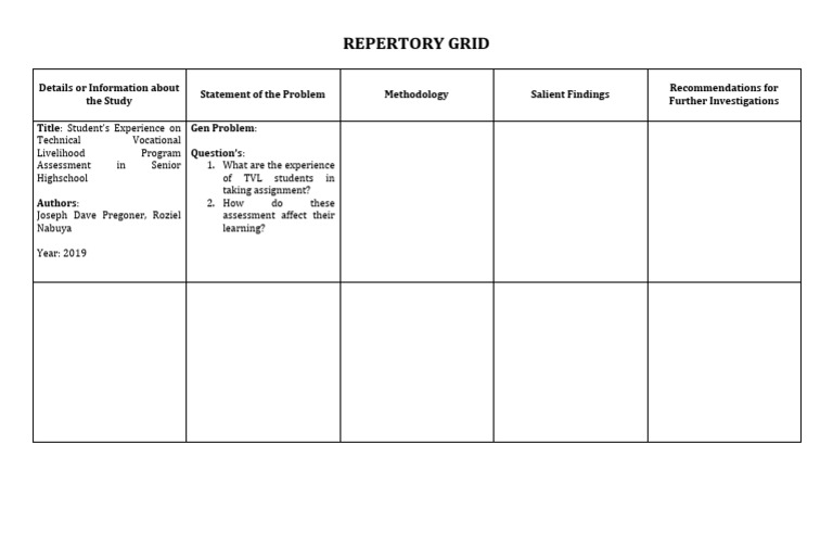 Template For Repertory Grid | PDF