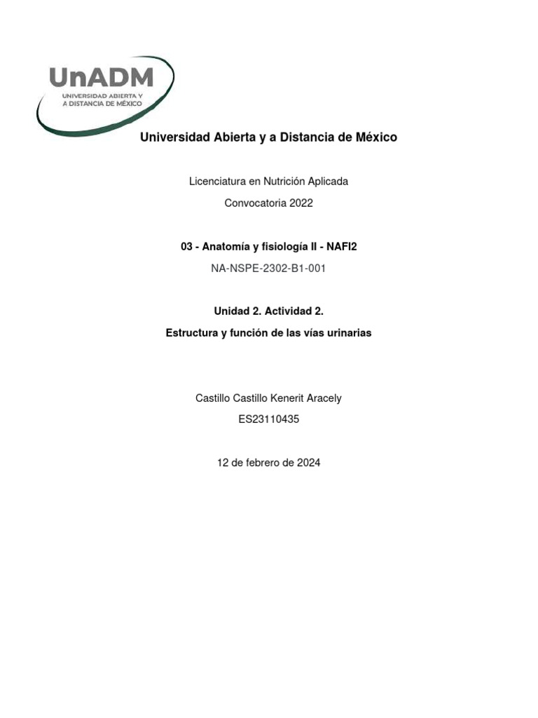 AFI2_U2_A2_KECC | PDF | Sistema urinario | Micción