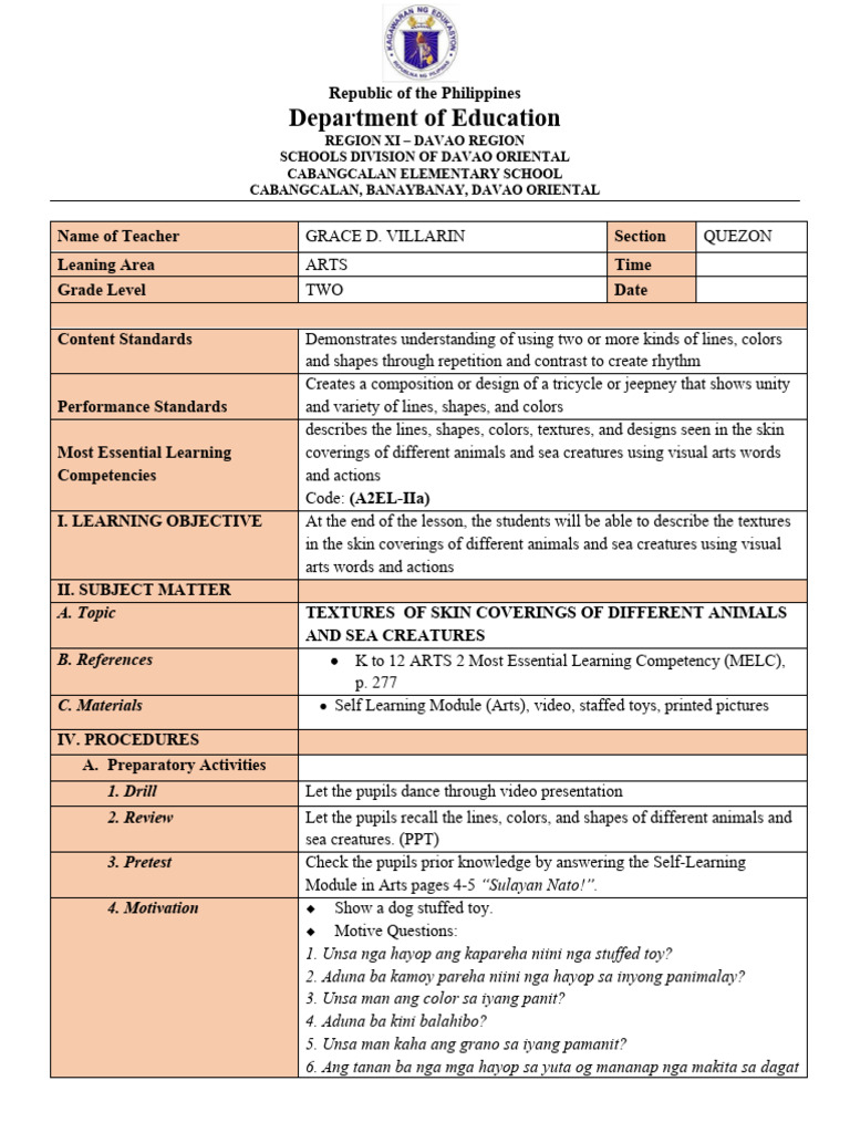 Arts Lesson Plan | PDF | Learning | Cognition