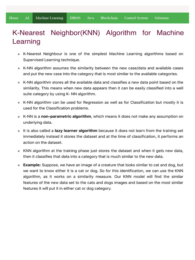 K-Nearest Neighbor (KNN) Algorithm For Machine Learning | PDF | Applied Mathematics | Cybernetics