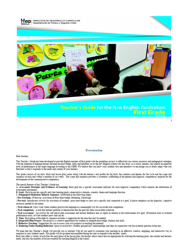 Teacher's Guide for First Grade English | PDF | Learning | Reading ...
