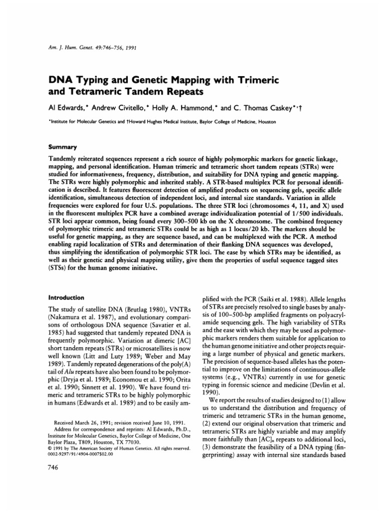 Edward 1991,1992 DNA Typing and Genetic Mapping With Trimeric and ...