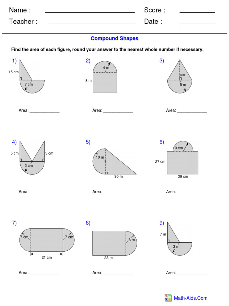 Area of Compound Shapes Worksheet | PDF