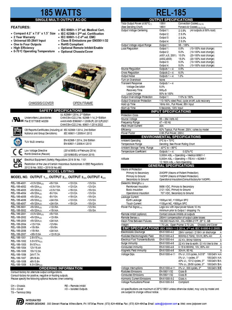 REL-185 Specs | PDF | Mains Electricity | Electricity