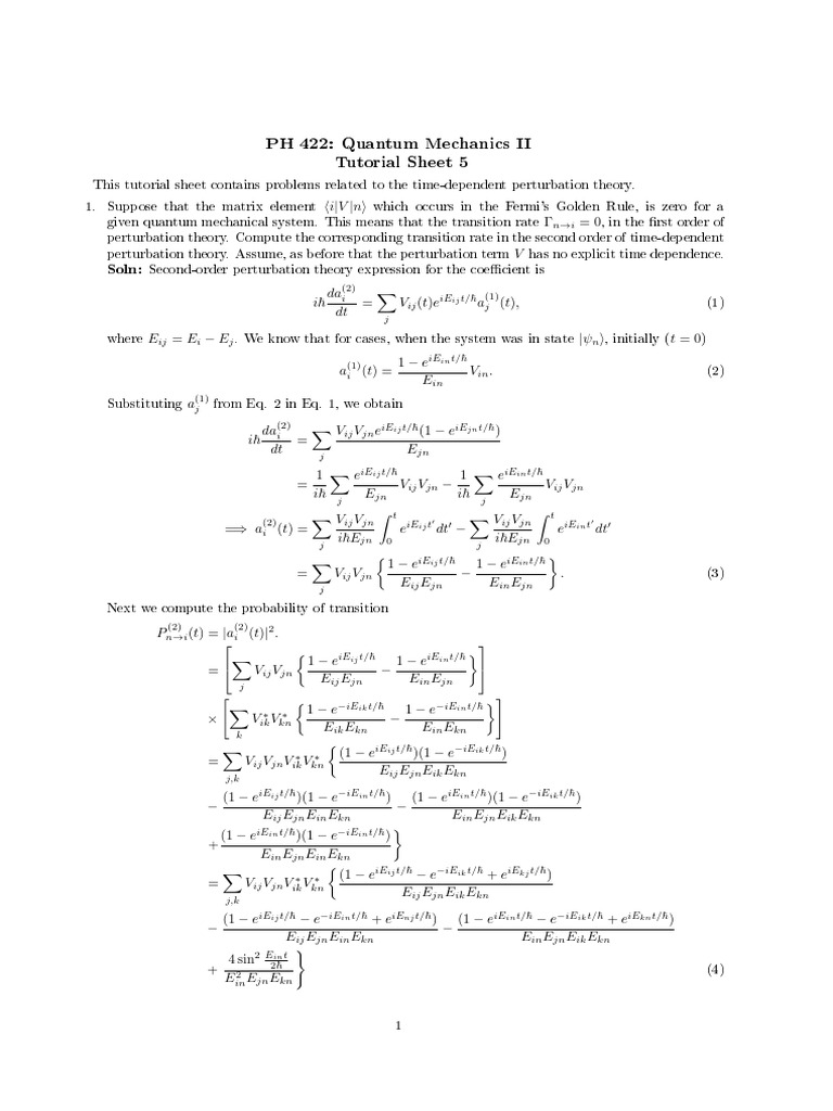 QM Tutorial Sheet 5 | PDF | Perturbation Theory (Quantum Mechanics) | Scientific Theories