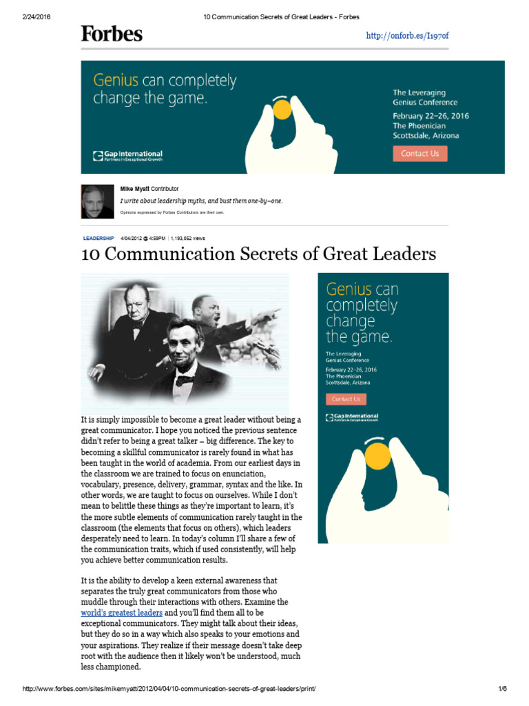 10 Communication Secrets of Great Leaders - Forbes | PDF | Communication | Leadership