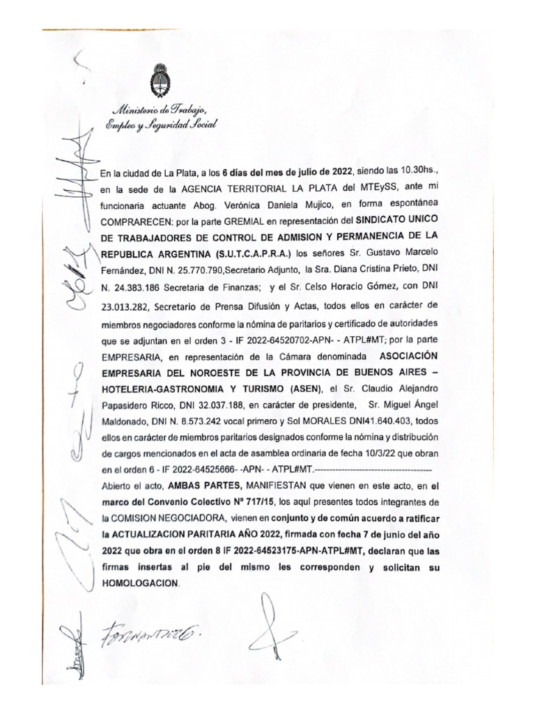 Acuerdo Paritario 2022SUTCAPRA | PDF