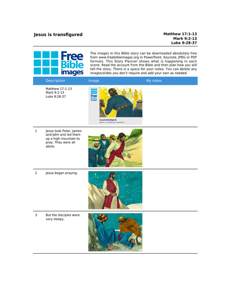 FB Jesus Transfiguration StoryPlanner EN | PDF | Jesus | Elijah