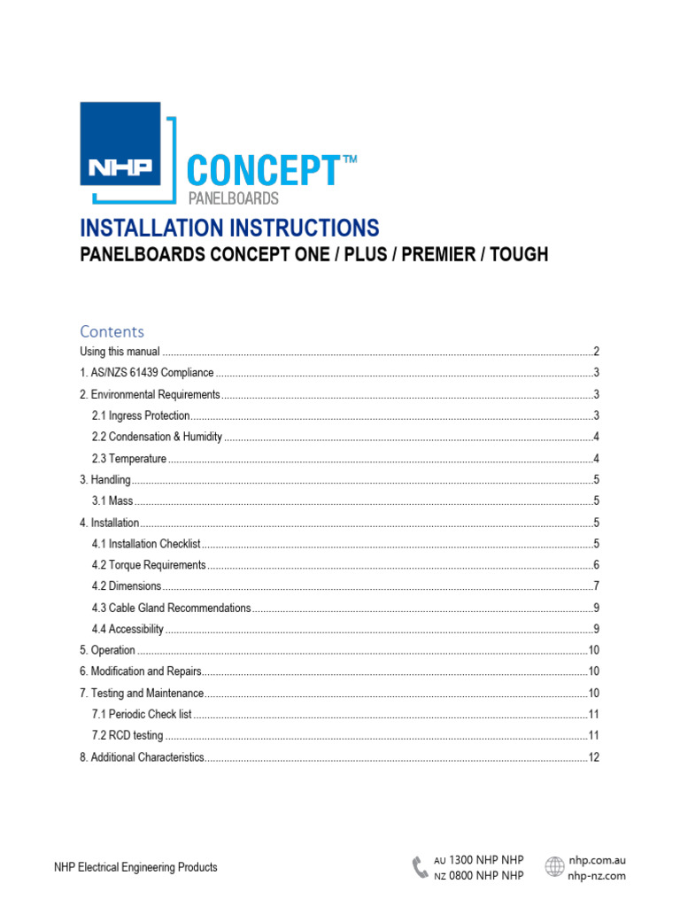 NHP Panelboard Installation Guide | PDF | Electrical Wiring | Screw