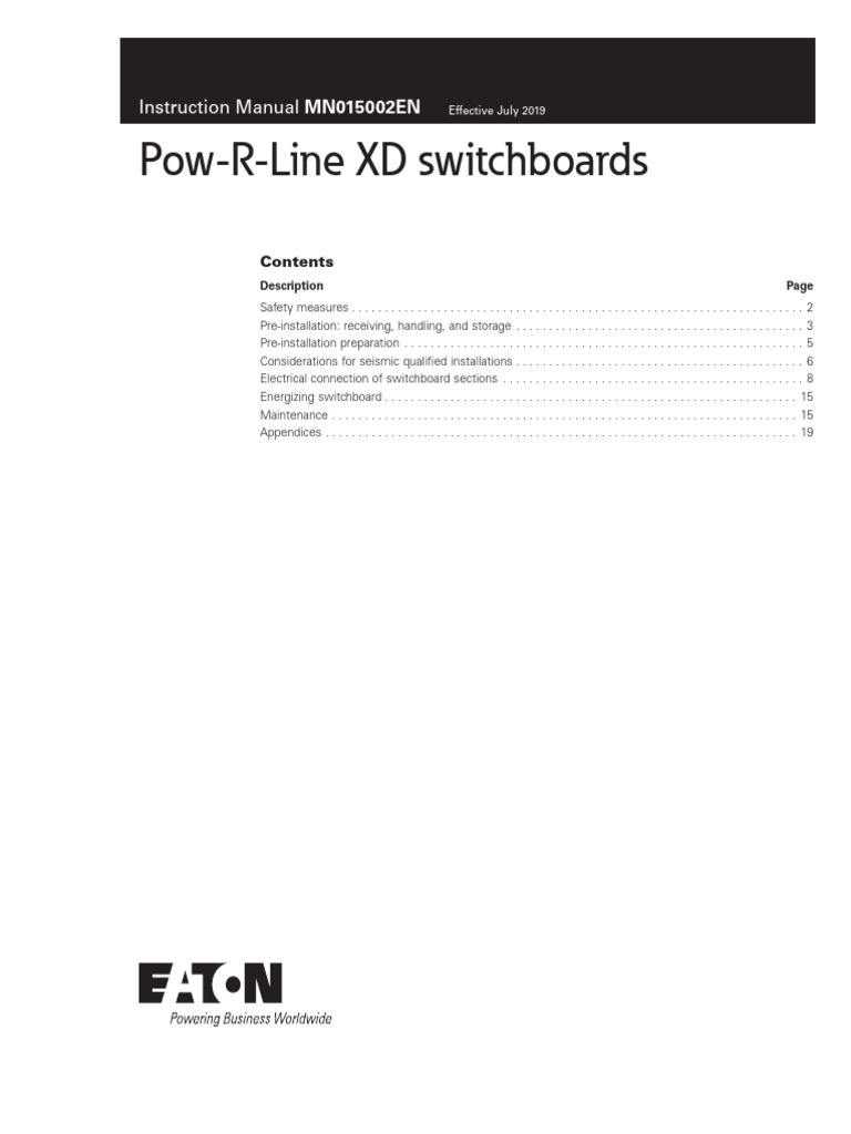 Pow-R-Line XD Switchboards Eaton Installation Manual | Download Free ...