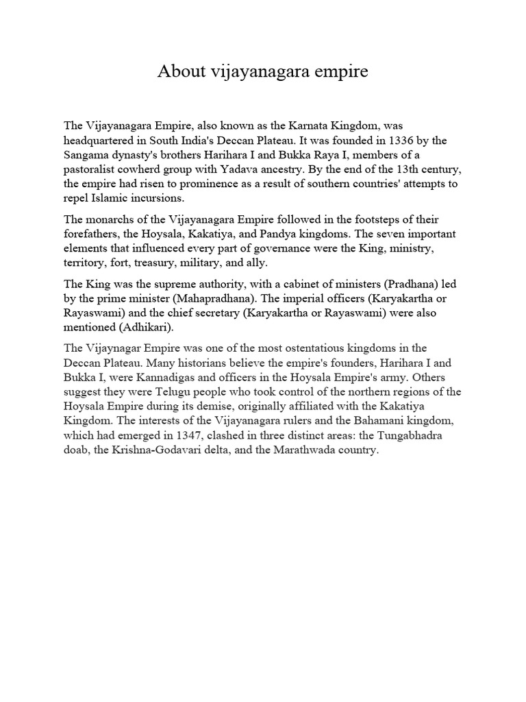 Overview of the Vijayanagara Empire | PDF | Travel
