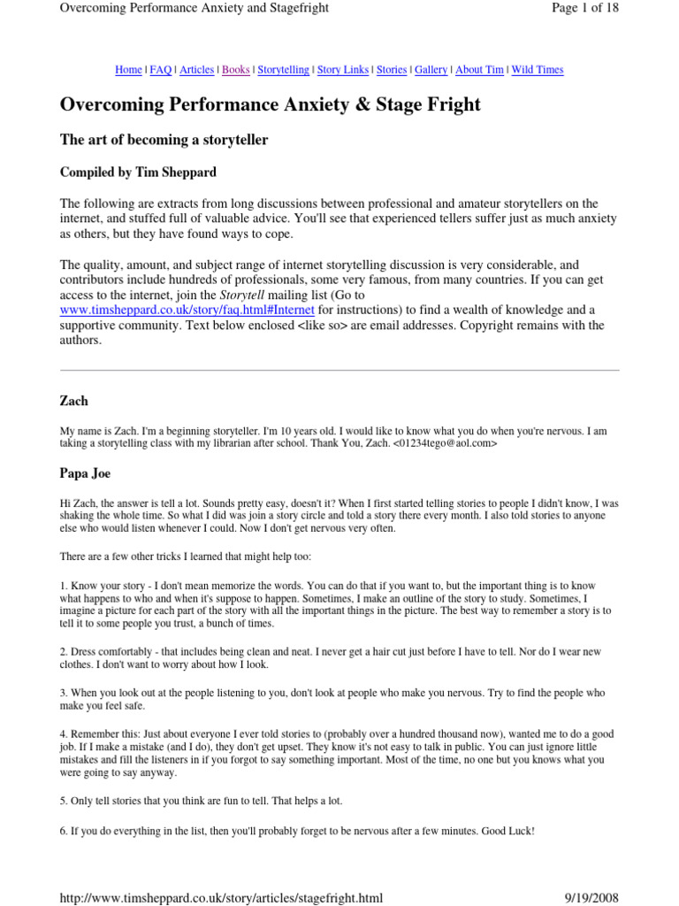 Overcoming Stage Fright and Nervousness | PDF | Storytelling | Fear