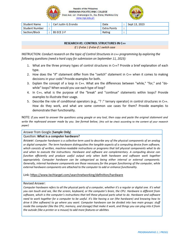C++ Control Structures Guide | PDF | Control Flow | Computer Hardware