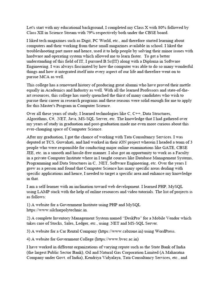 SOP Generic Template | PDF | Deep Learning | Cognitive Science