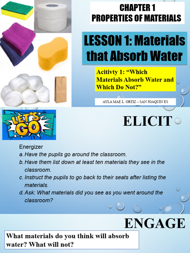 LESSON 1 Materials That Absorb Water | PDF | Water | Materials